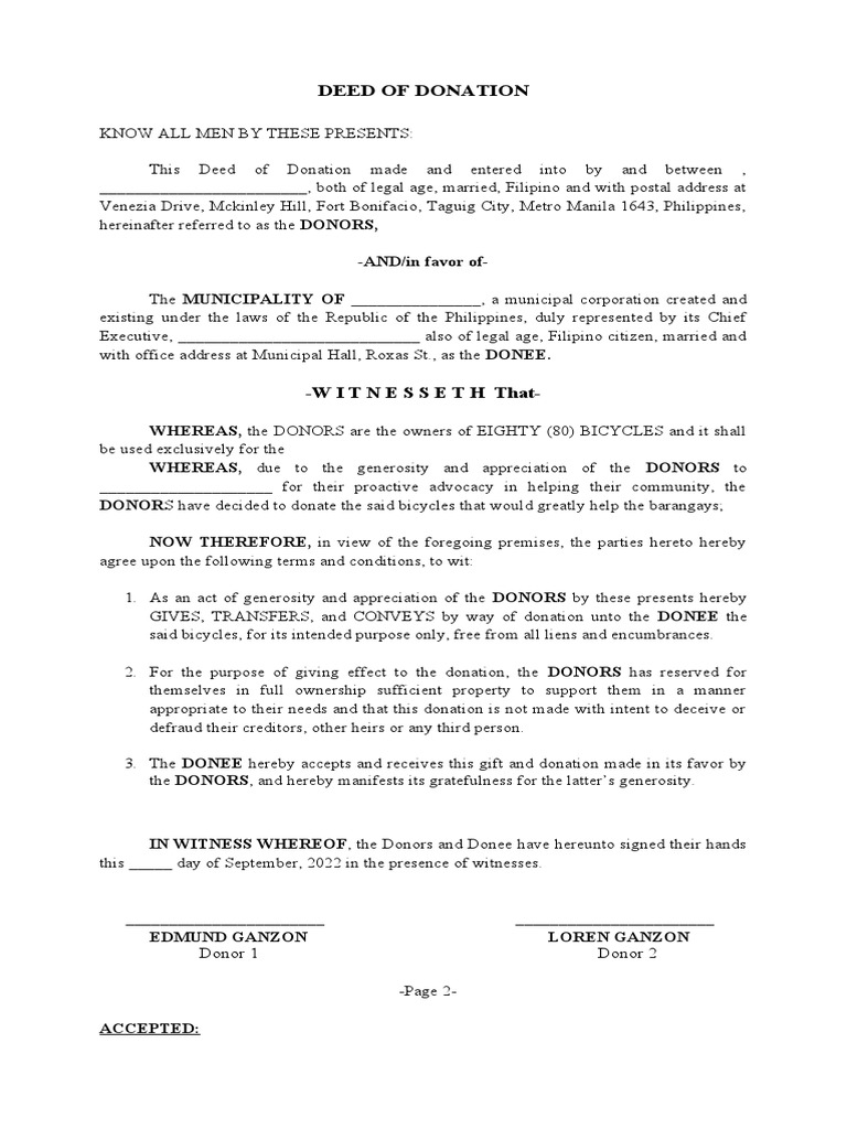 Deed of Donation Bicycle | PDF | Civil Law (Legal System) | Law And Economics