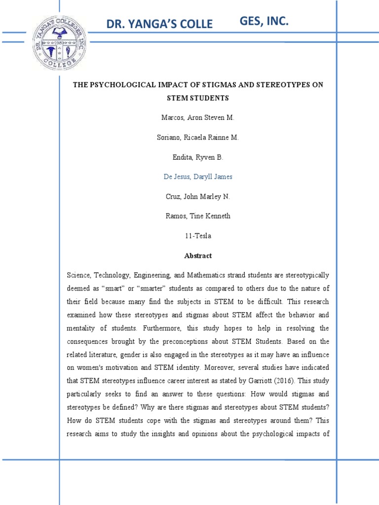 PR1 Research (Group 3) (Intro and Methods) | PDF | Stereotypes | Social ...