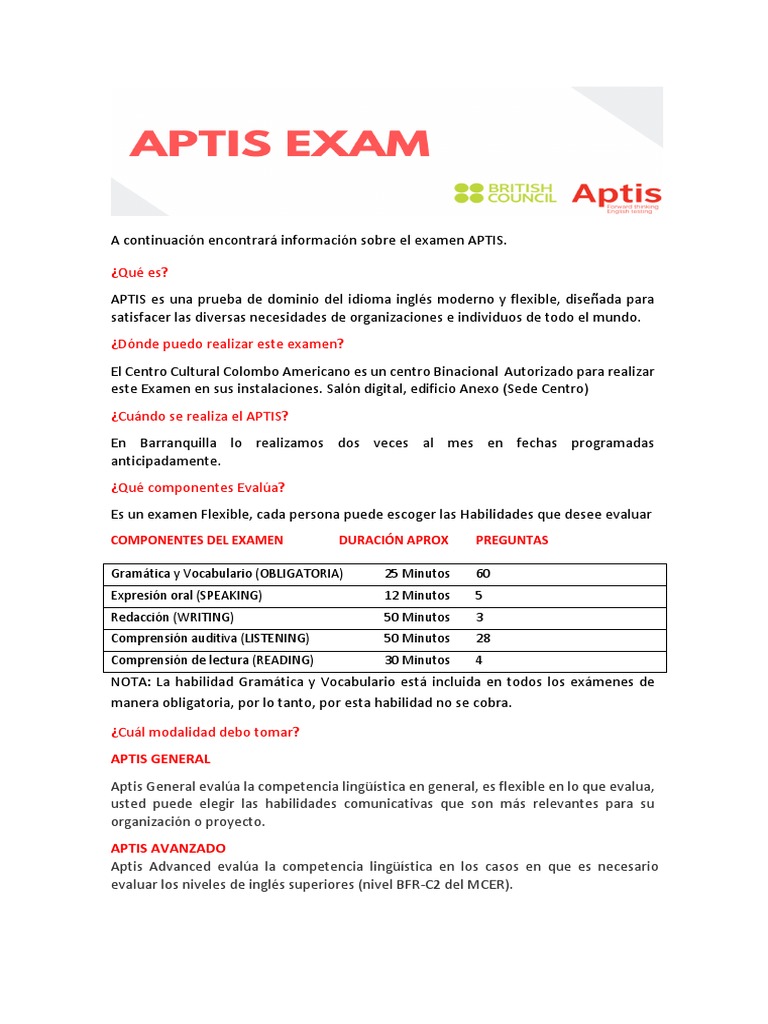 Aptis Exam 2022 | PDF | Prueba (evaluación)