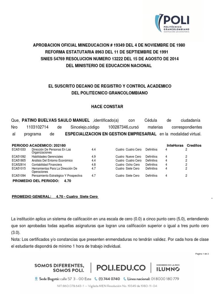 Certificado De Notas Pdf