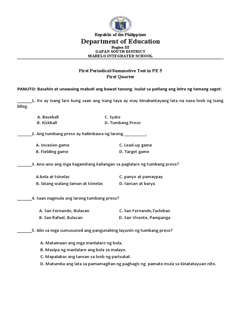 Revised First Quarter Summative Grade 5 | PDF