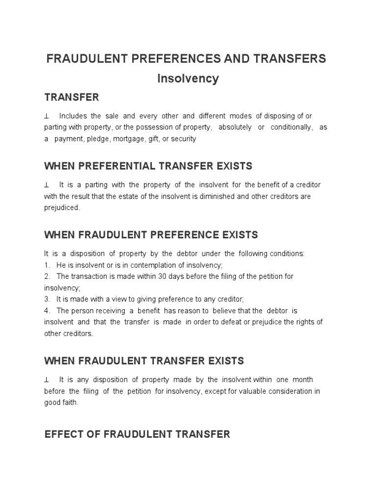 Understanding Fraudulent Transfers in Insolvency | PDF | Bankruptcy ...