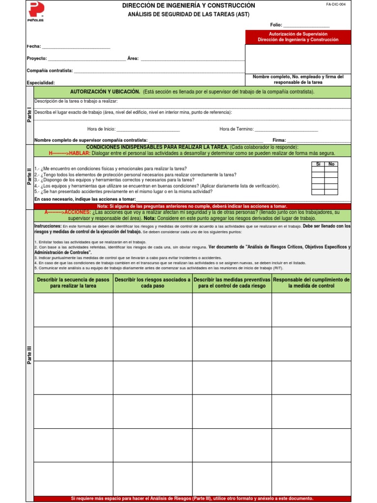 FA-DIC-004 Formato AST | PDF