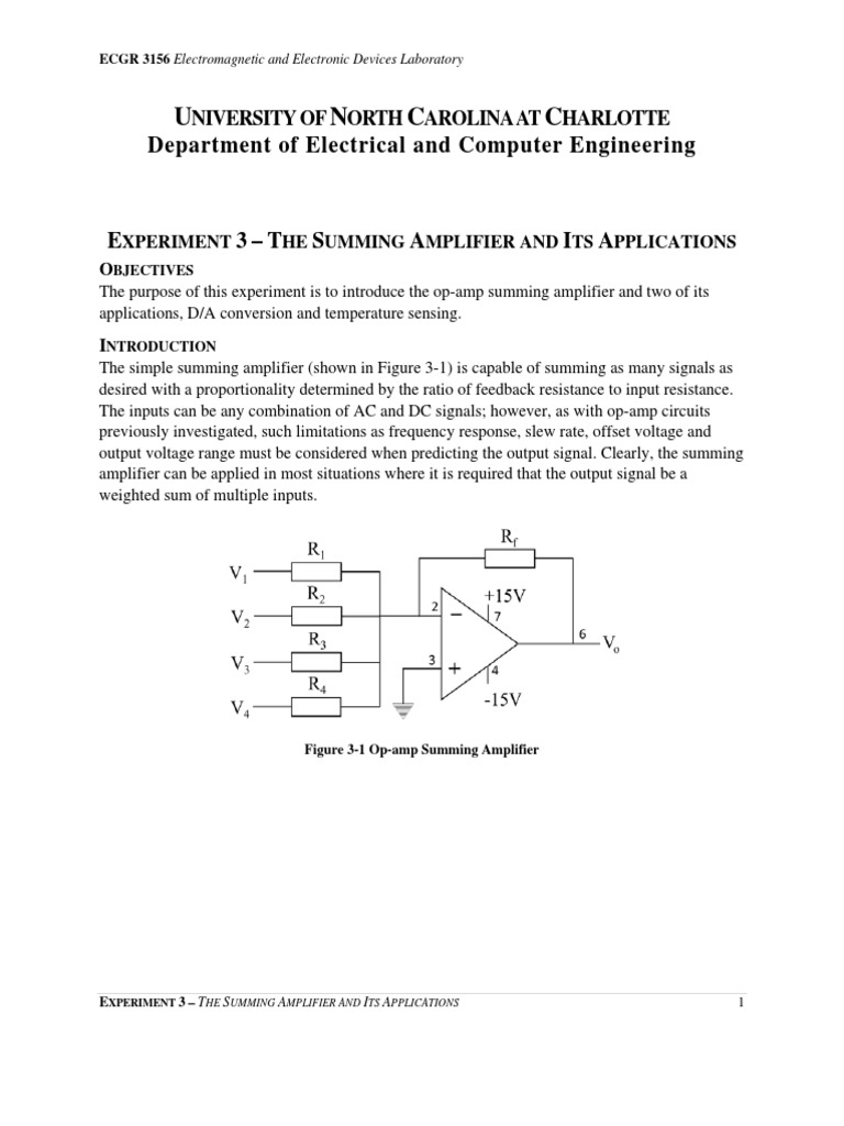 Ecgr3156 Experiment 3 Summing Amplifier and Apllications | PDF ...