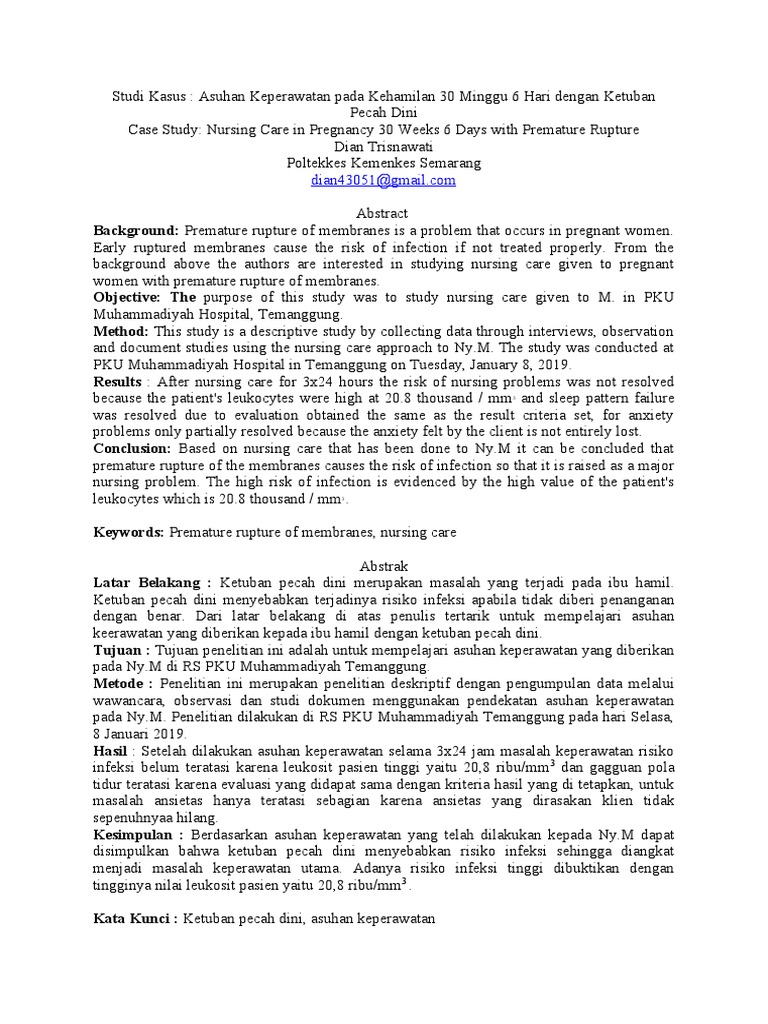 Studi Kasus Askep Maternitas Dengan KPD | PDF | Preterm Birth | Nursing