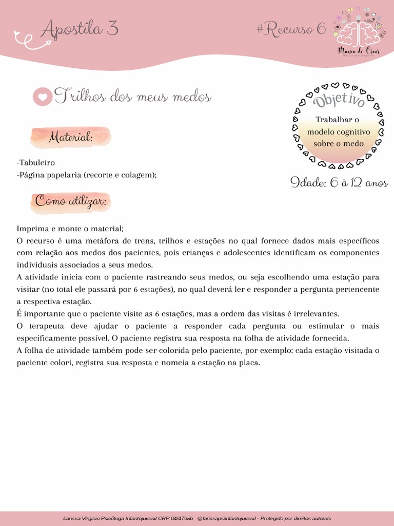 Trilhos dos Meus Medos: Atividades Infantis | PDF | Ciência cognitiva ...