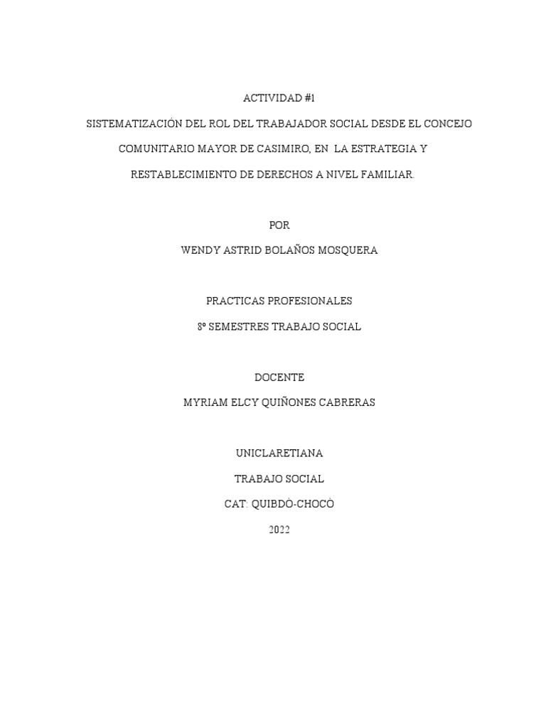 Portafolio 1 Experiencia de La Sistematizacion | PDF | Trabajo Social | Abuso infantil
