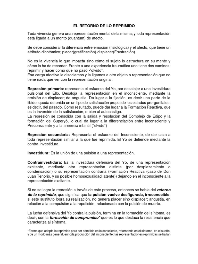 El Retorno de Lo Reprmido | PDF | Sigmund Freud | Psicoanálisis