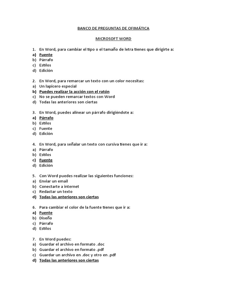 Banco de Preguntas de Ofimática.. | PDF | Microsoft PowerPoint | Microsoft Excel
