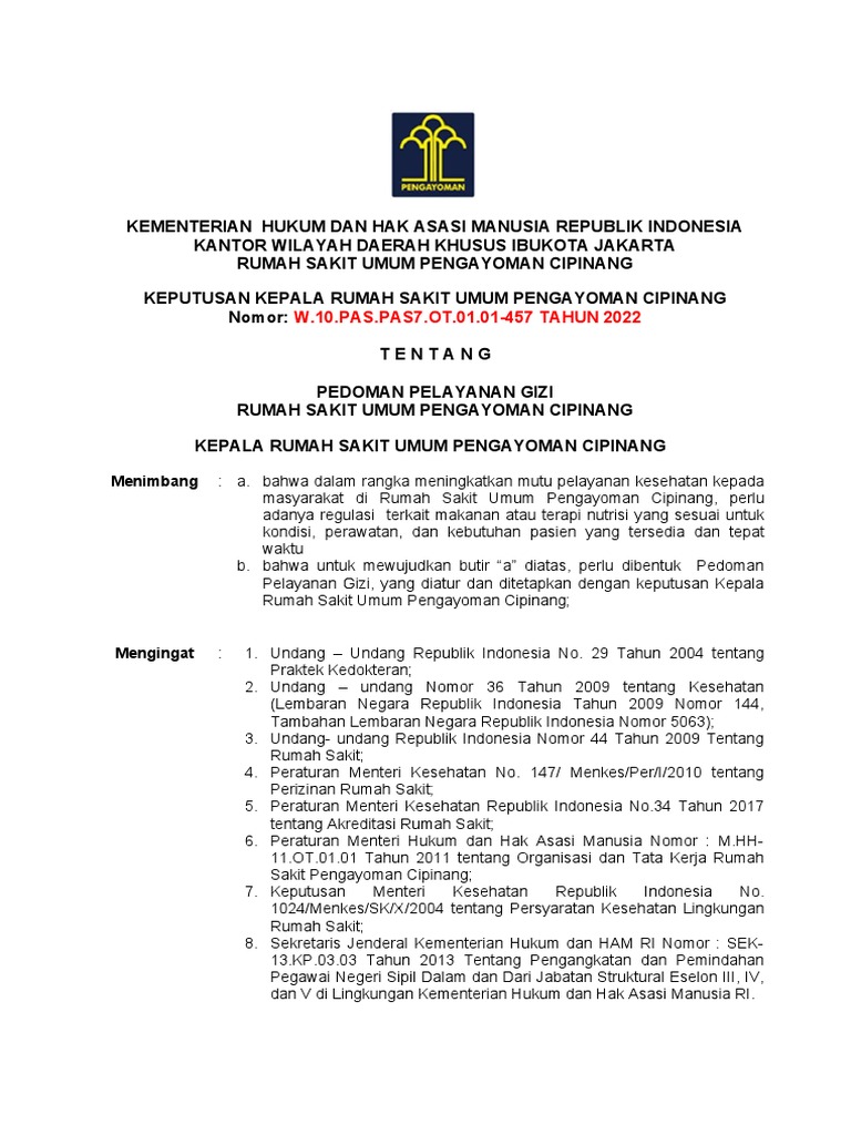 SK Pedoman Pelayanan Gizi 2022 | PDF | Hukum | Pengembangan Diri