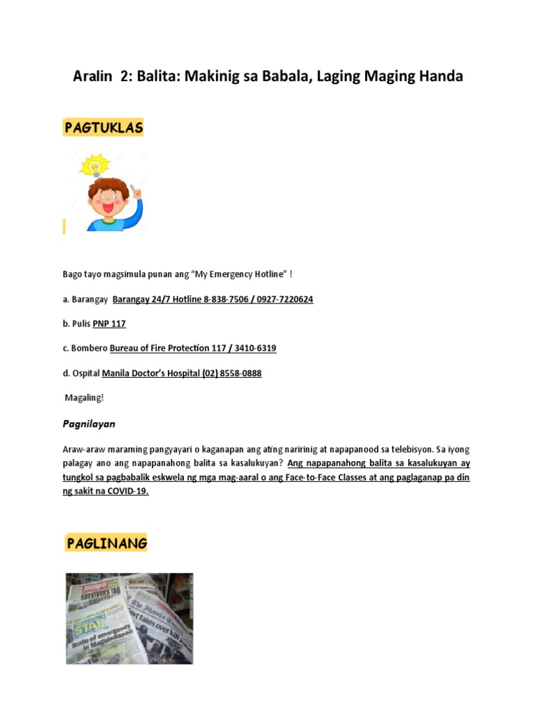 Aralin 2 - Balita - Makinig Sa Babala, Laging Maging Handa | PDF