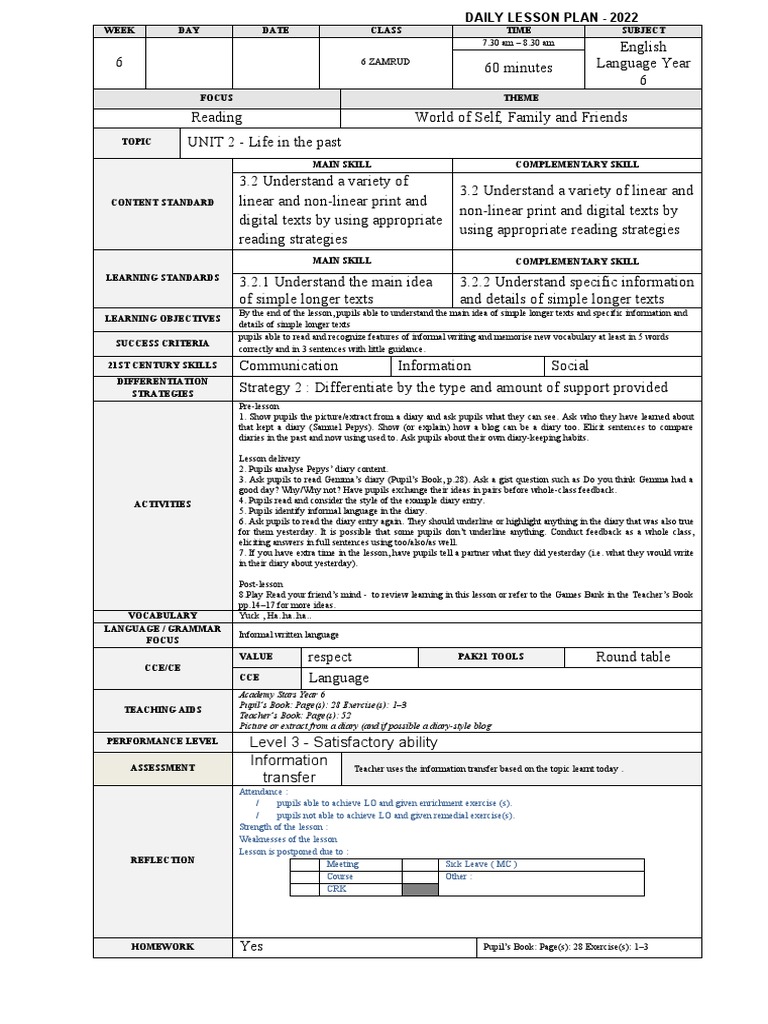 Week 6 - Unit 2 - Life in The Past | PDF | Lesson Plan | Communication