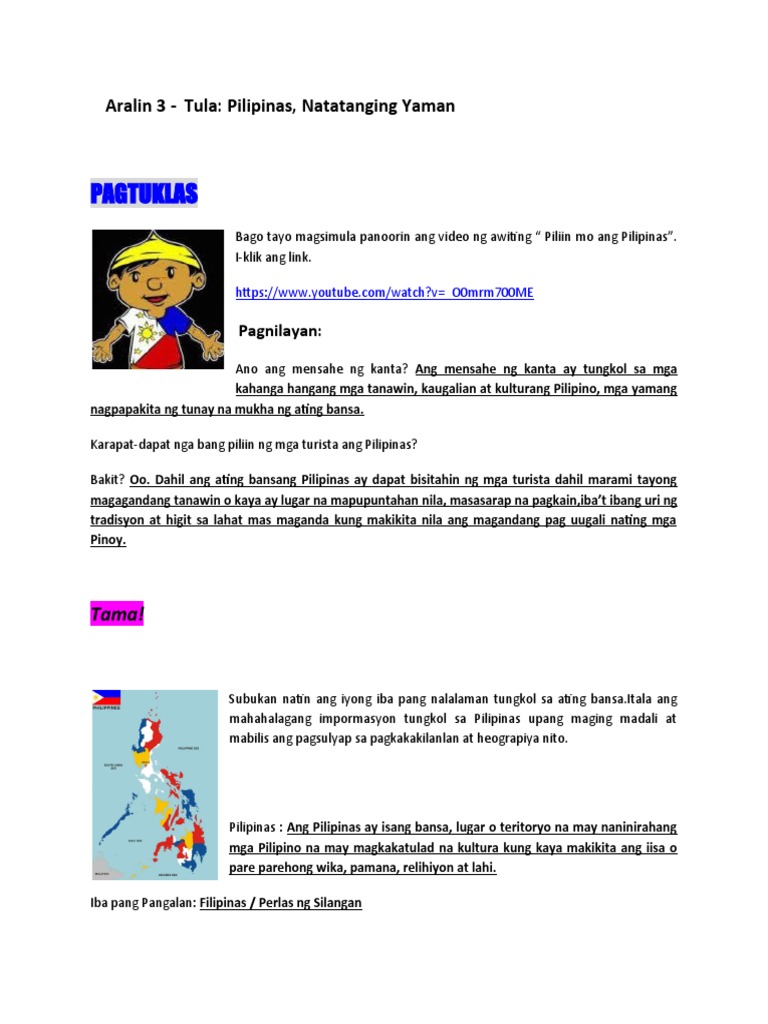 Aralin 3 - Tula - Pilipinas, Natatanging Yaman | PDF