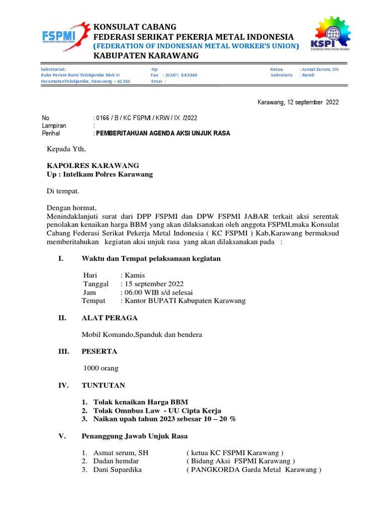 0166 Surat Pemberitahuan Aksi | PDF