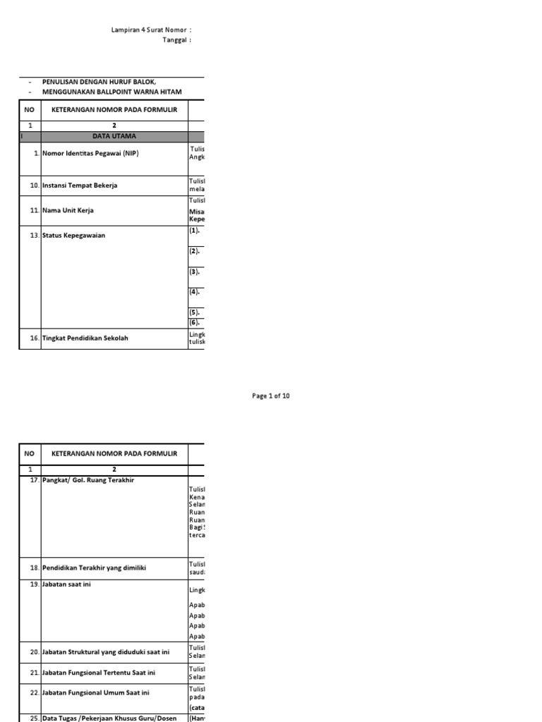 Panduan Pengisian Formulir Data PNS | PDF