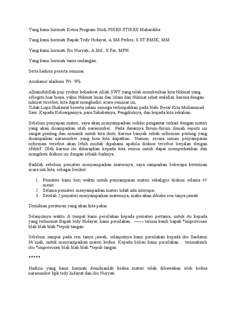 Contoh Moderator Seminar | PDF | Karier & Perkembangan