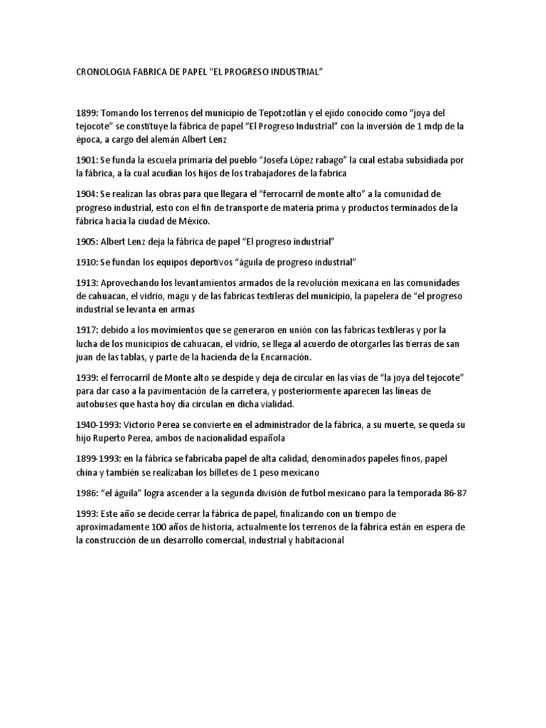 Cronologia Progreso Industrial Jonathan Zaid Santos Gonzalez | PDF