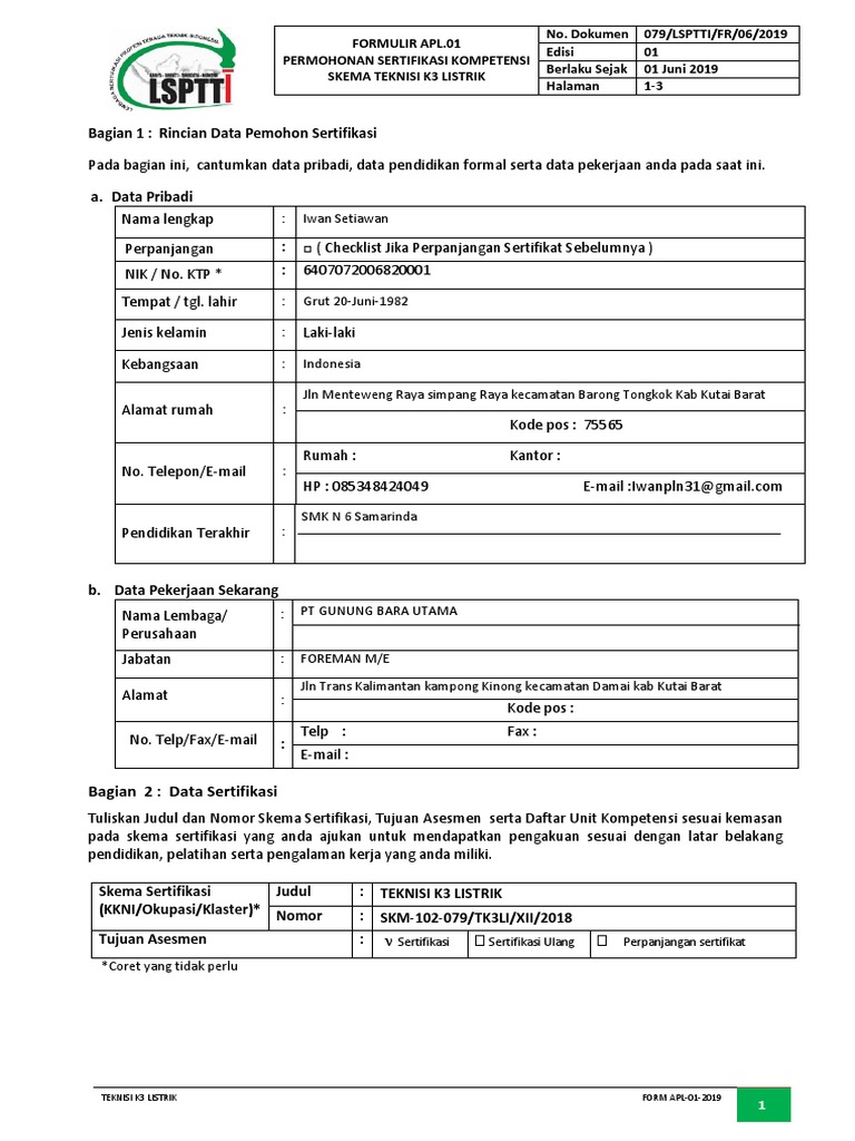 Form FR - Apl-01 Oklek | PDF