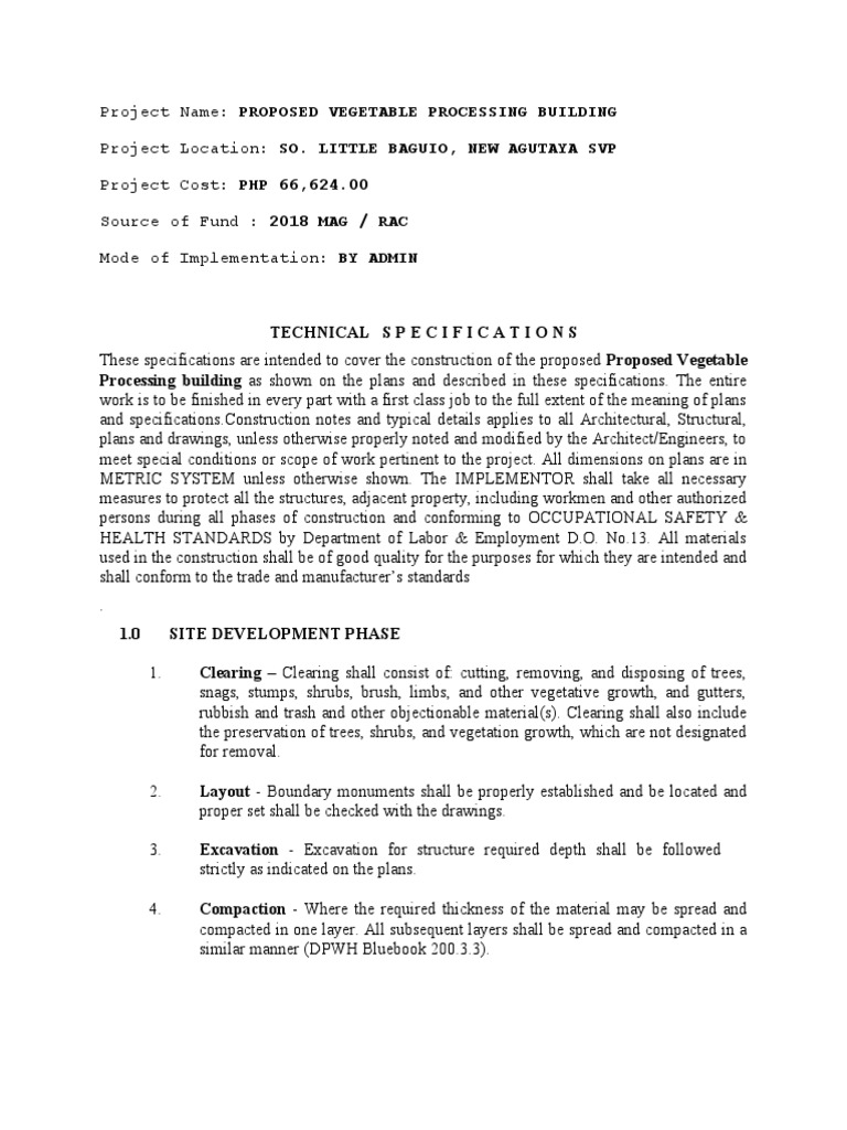 Vegetable Processing Building Specs | PDF | Concrete | Cement