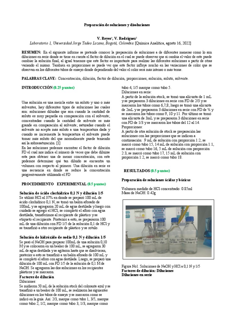 Informe 1 | Descargar gratis PDF | Concentración | Ácido clorhídrico