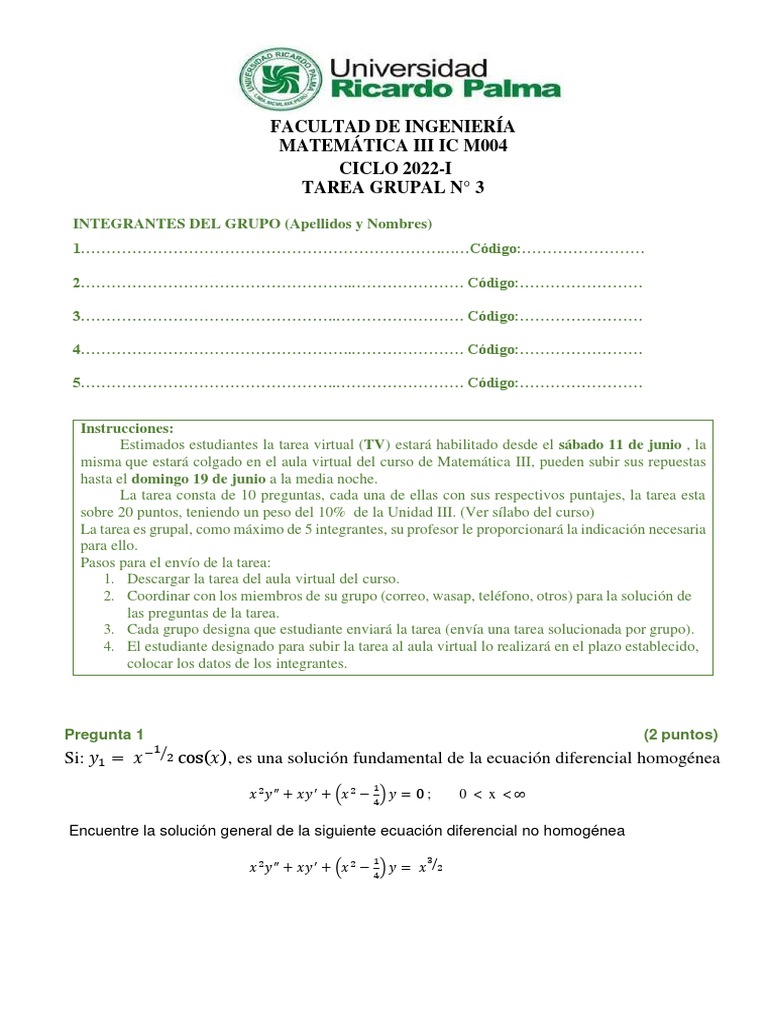 TAREA GRUPAL N°3 Mate III. Sec, Ec. Dif. de orden superior | PDF | Ecuaciones | Viga (Estructura)