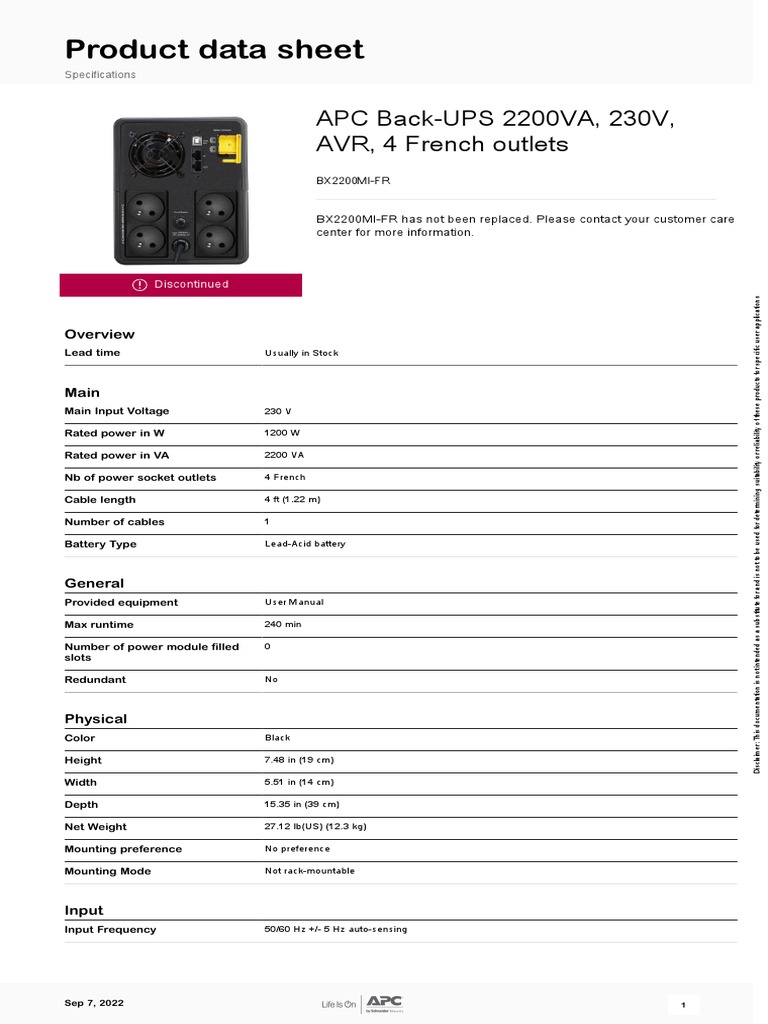 Back UPS - BX2200MI FR | PDF | Mains Electricity | Metrology