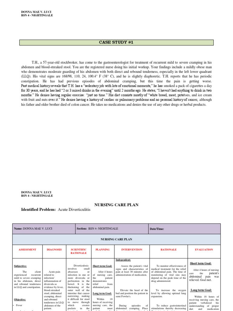 2 NCP Formulated From Case Study LUCI DONNA MAE V. | PDF | Constipation | Pain