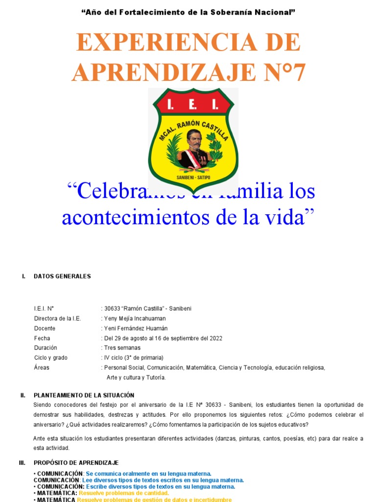 Experiencia de Aprendizaje #7 | PDF | Aprendizaje | Multiplicación