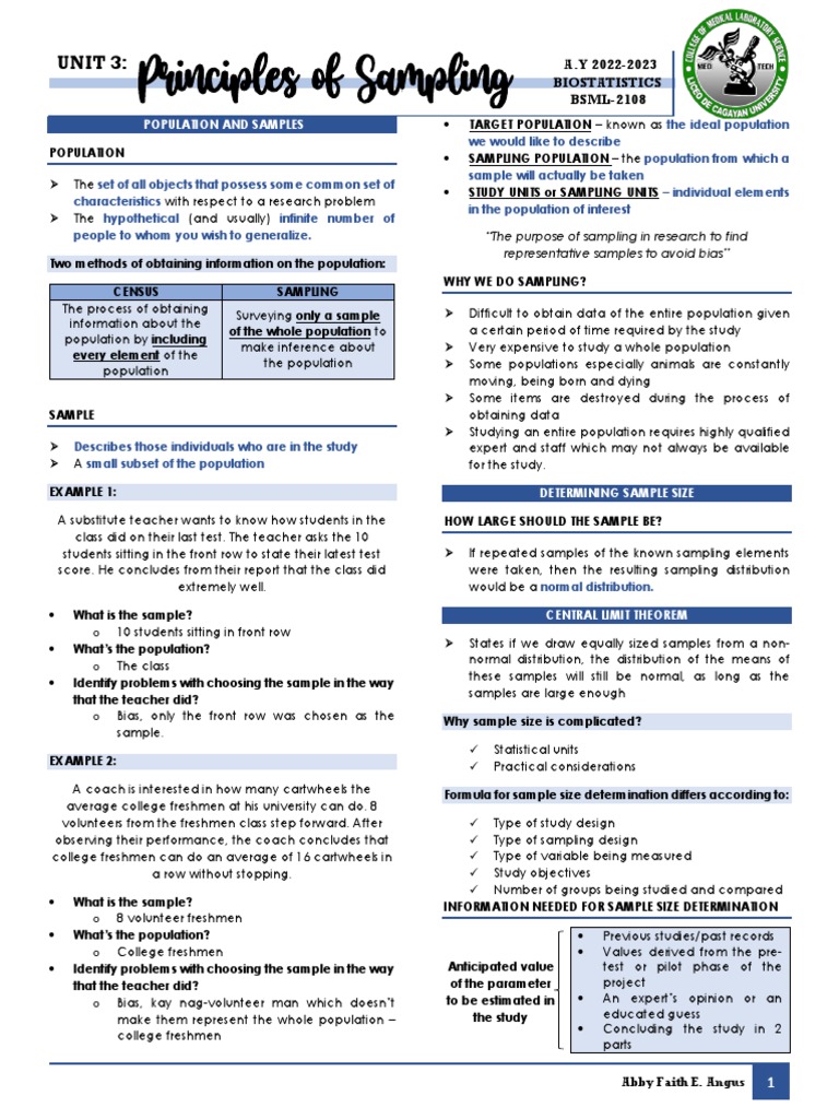 UNIT 3 Principles of Sampling | PDF | Sampling (Statistics) | Sample ...