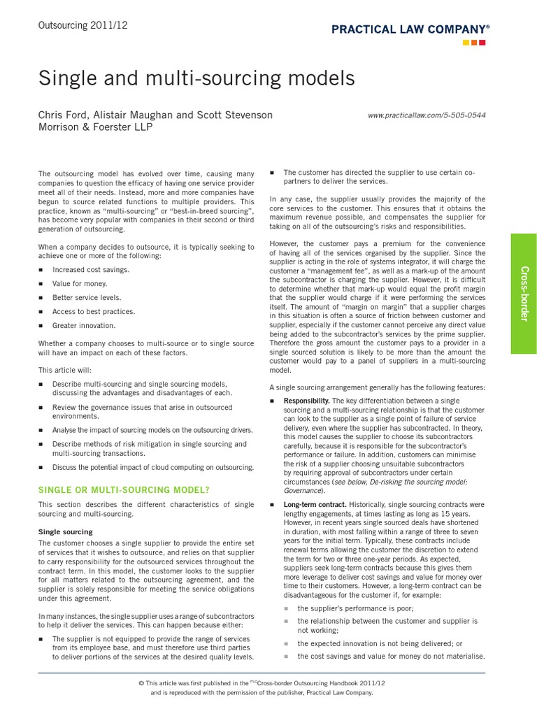 Single and Multi Sourcing Models | Download Free PDF | Cloud Computing | Outsourcing