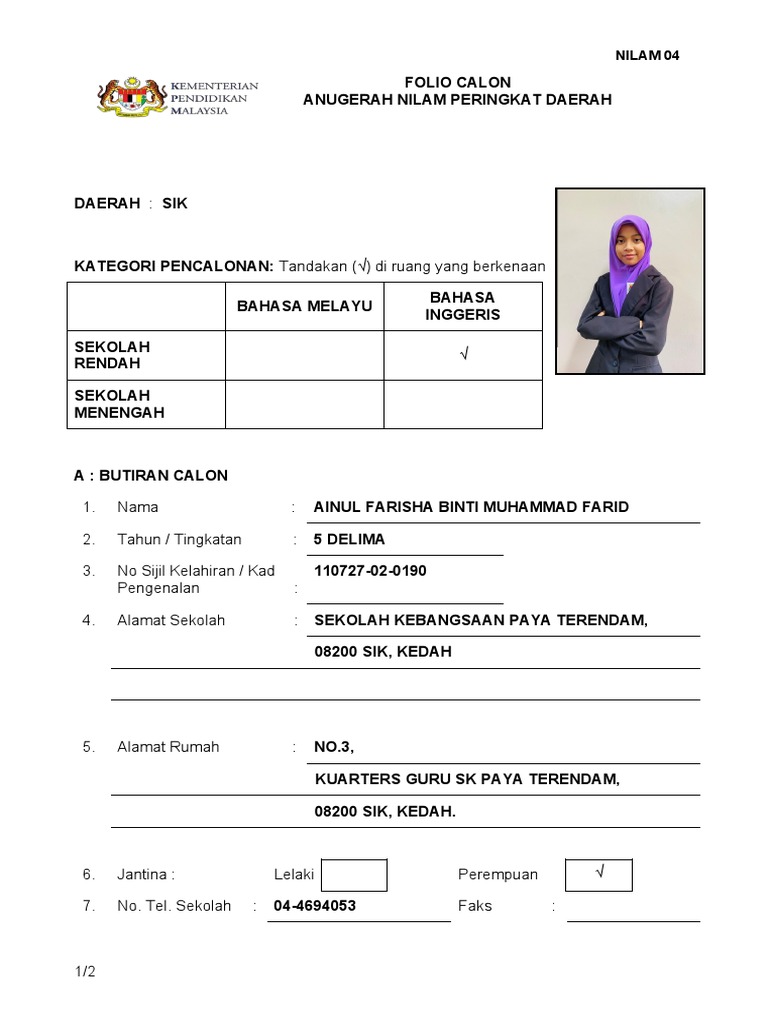 4-NILAM 04 - Folio Calon 2020 | PDF