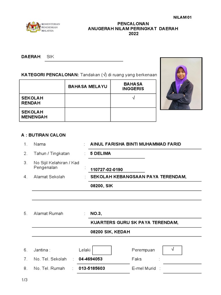 1-NILAM 01 - Borang Pencalonan Anugerah Nilam 2020 | PDF 1-NILAM 01 - Borang Pencalonan Anugerah Nilam 2020 | PDF