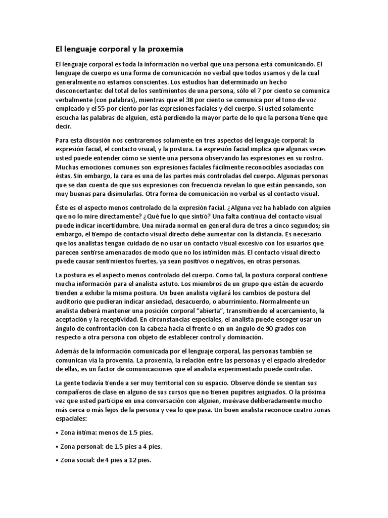 El Lenguaje Corporal y La Proxemia, Fernando | PDF | Comunicación no ...