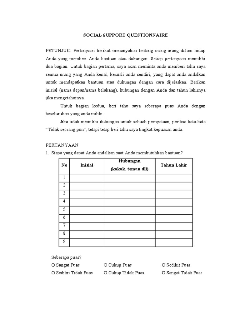 Social Support Questionnaire | PDF | Gaya Hidup