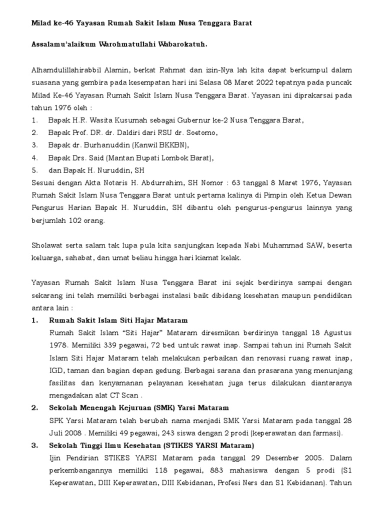 Milad Ke 46 Yarsi NTB Dill | PDF