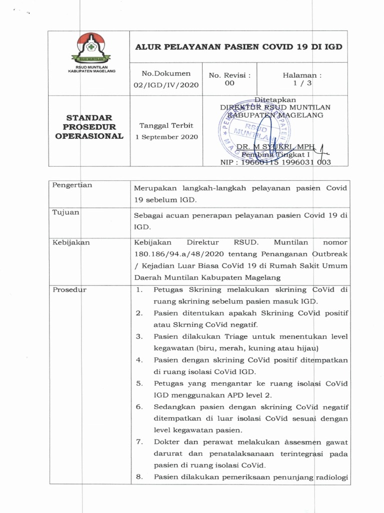 SPO Alur Pelayanan Pasien Covid-19 Di IGD 2020 | PDF