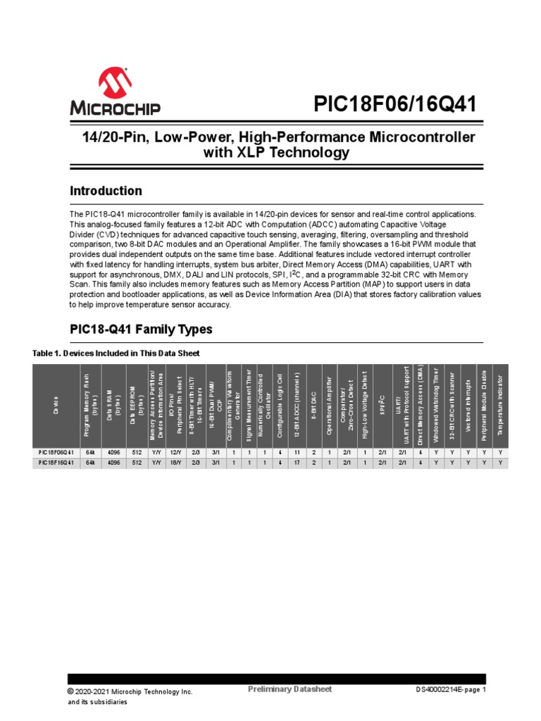 PIC18F06 16Q41 Data Sheet 40002214E | PDF | Microcontroller | Analog To ...