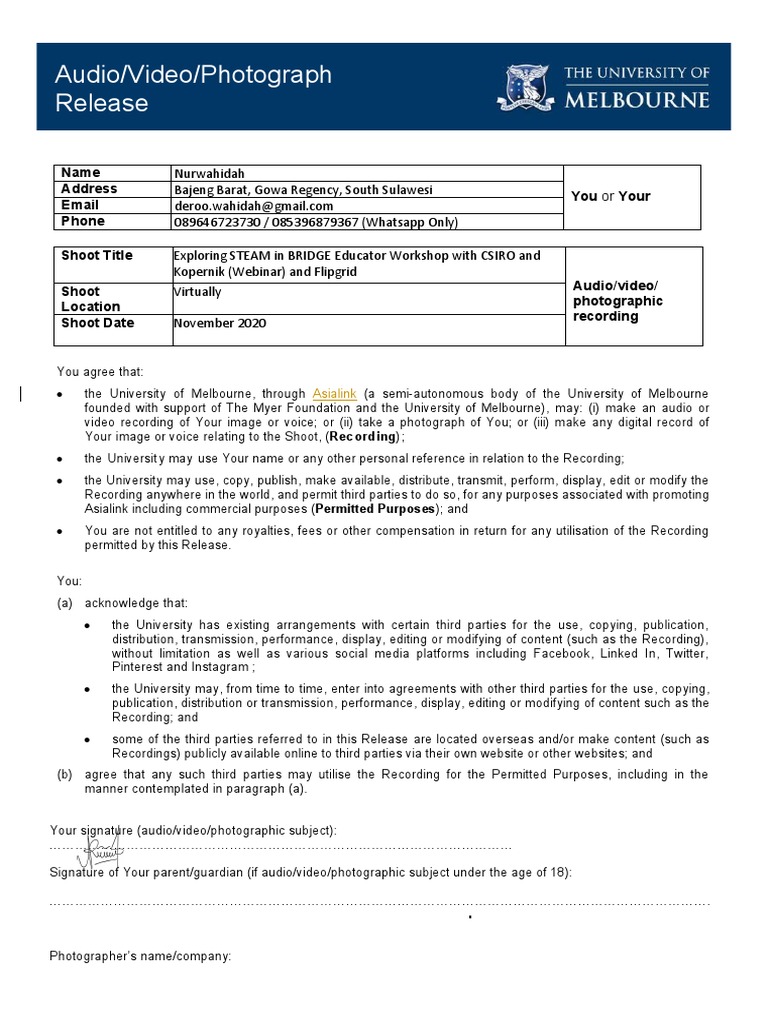 AVP consent deed_Educator Workshop2020 | PDF | Video | Cyberspace