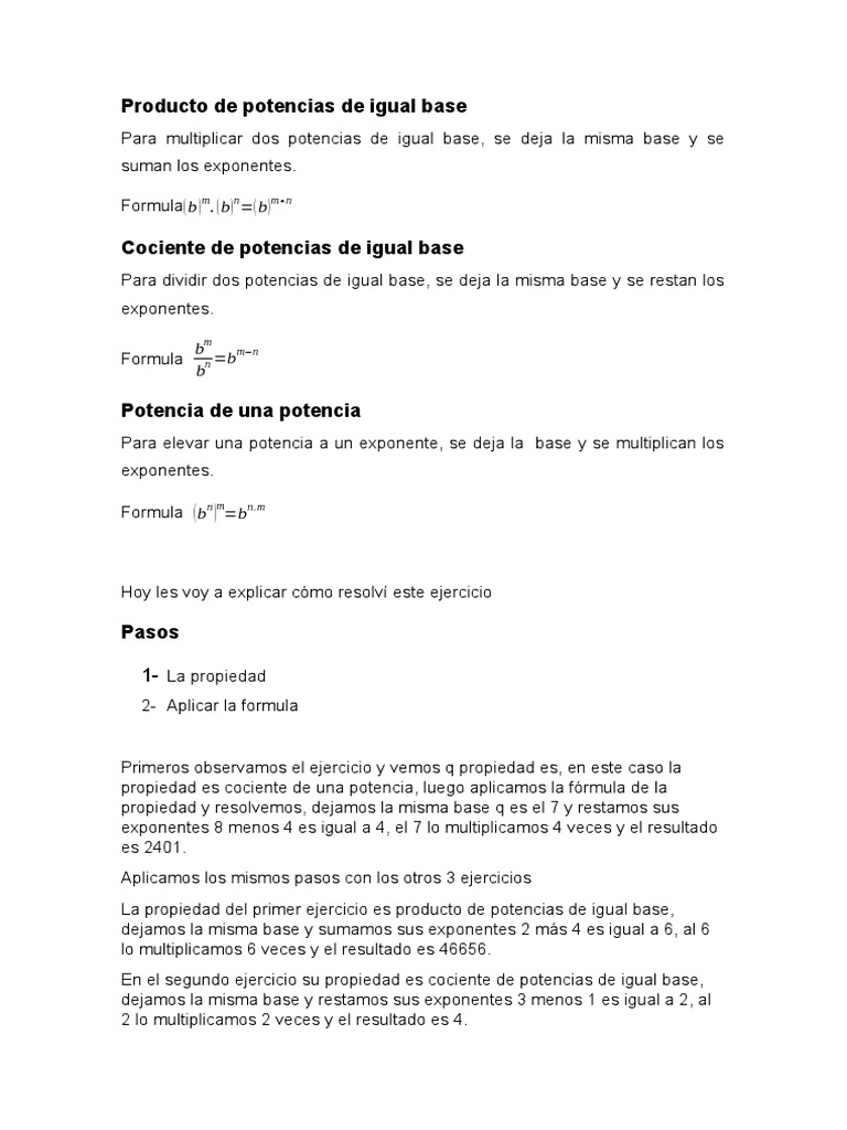 Producto de Potencias de Igual Base | PDF