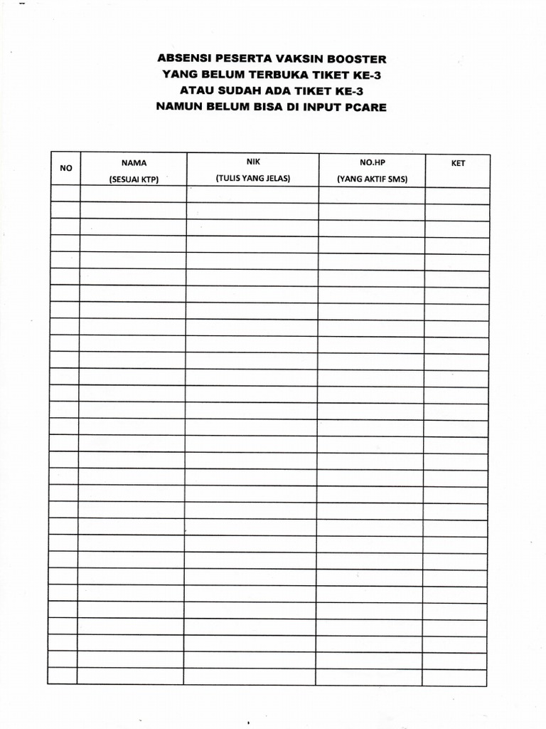 Absen Peserta Vaksin Booster Ramadhan | PDF