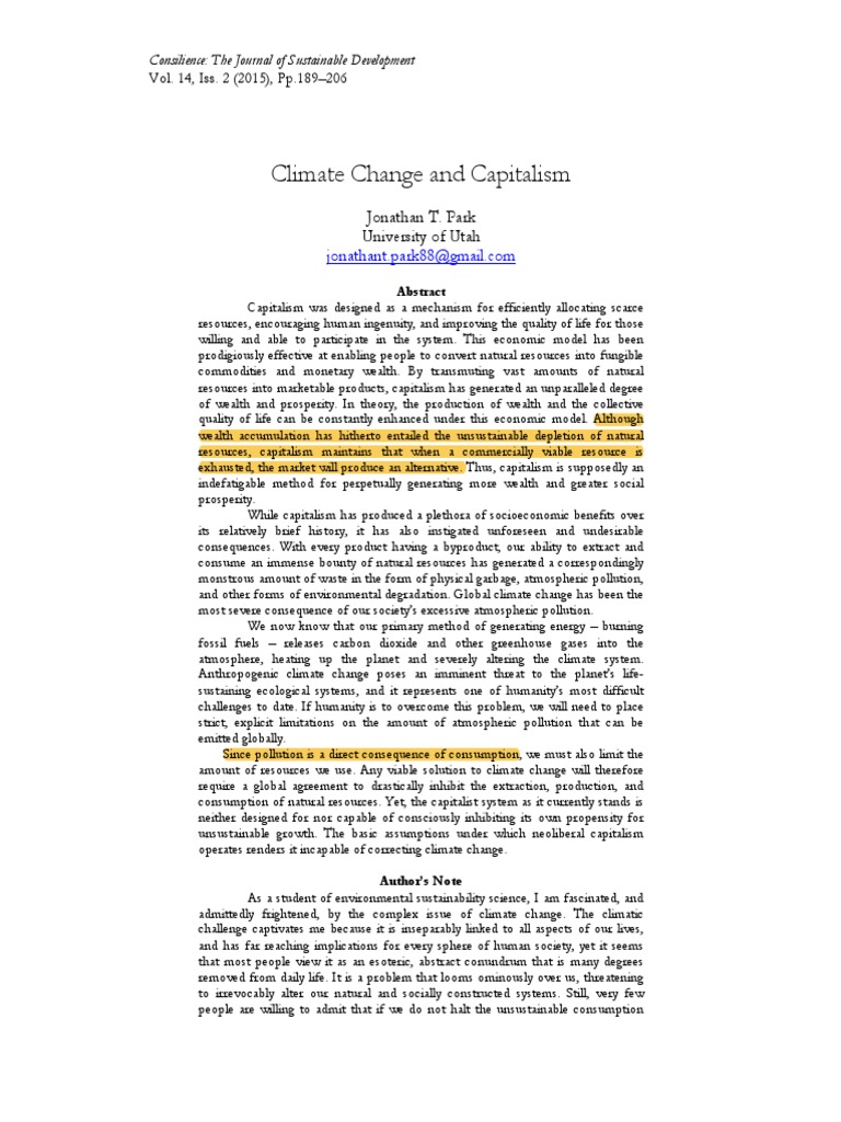 Climate Change and Capitalism | PDF | Capitalism | Climate Change