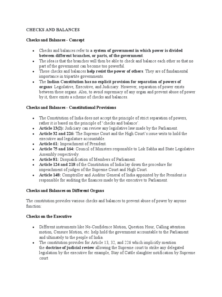Checks and Balances | PDF | Separation Of Powers | Constitution