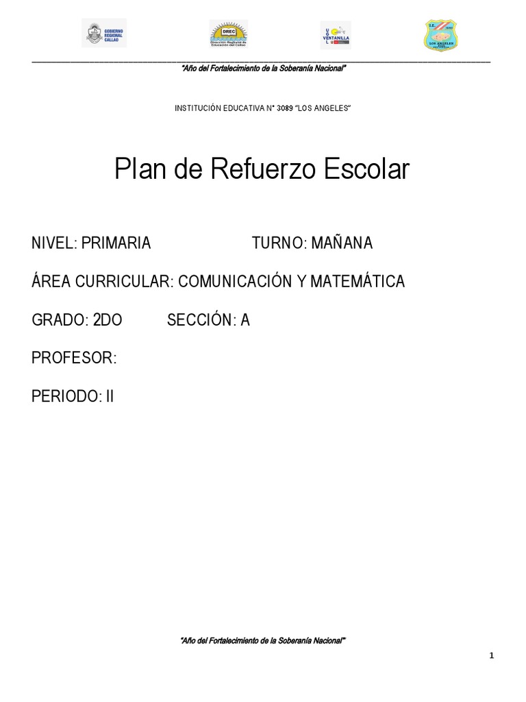 PLAN DE REFUERZO ESCOLAR POR DOCENTE-Formato Referencial | PDF | Aprendizaje | Evaluación