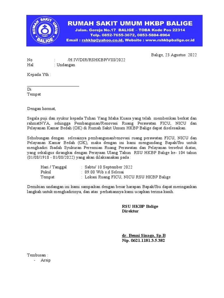 Surat Undangan Peresmian Gedung FICU, NICU | PDF