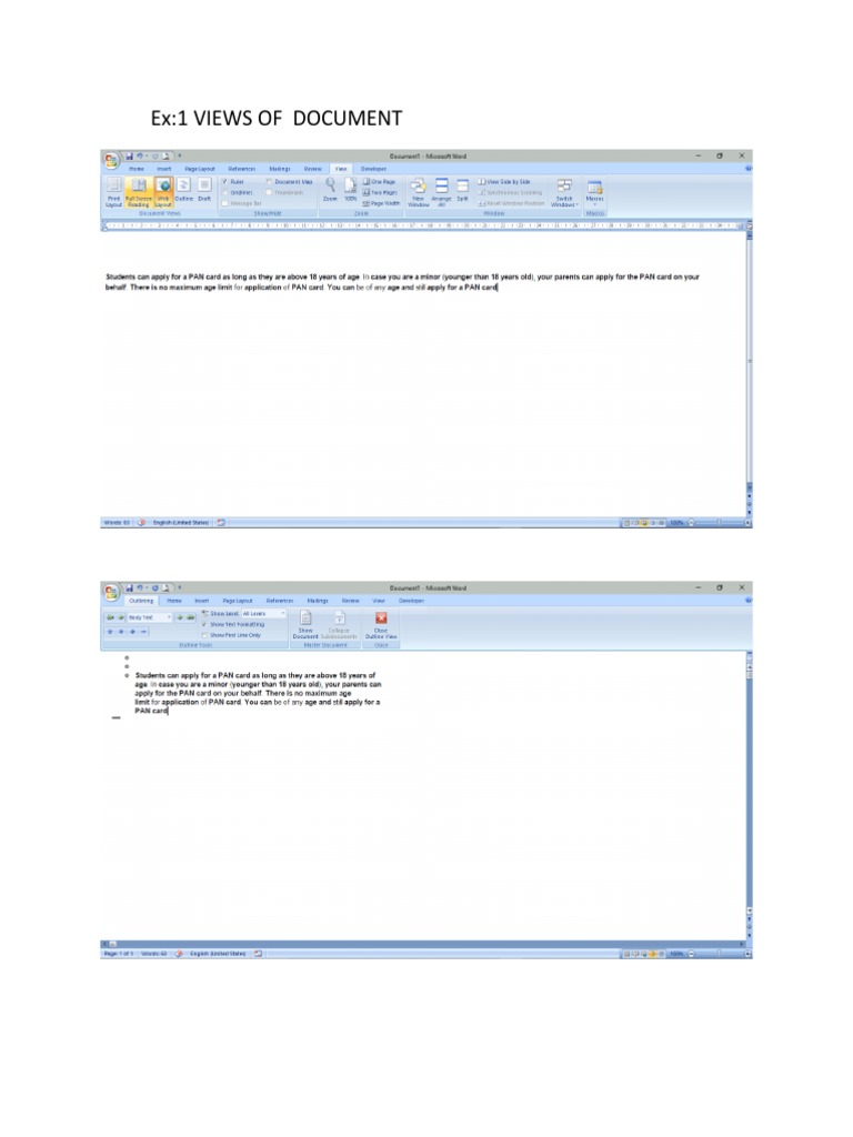 Ex:1 Views of Document | PDF