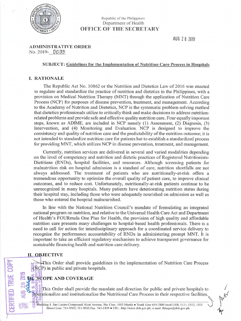 DOH AO 2019-0033 NCP in Hospitals | PDF