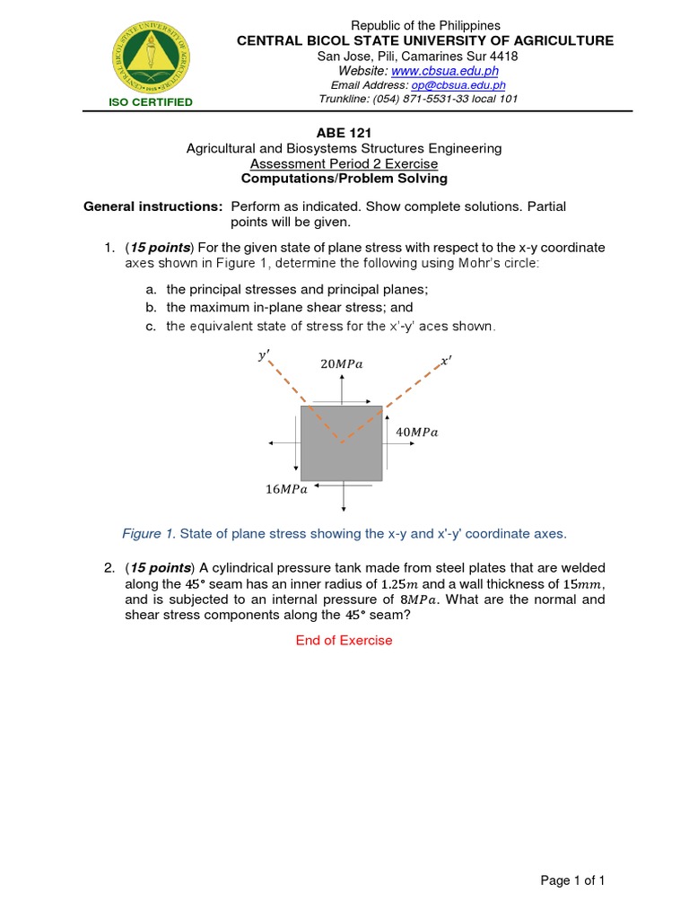 Agricultural Engineering Stress Analysis Exercise | PDF