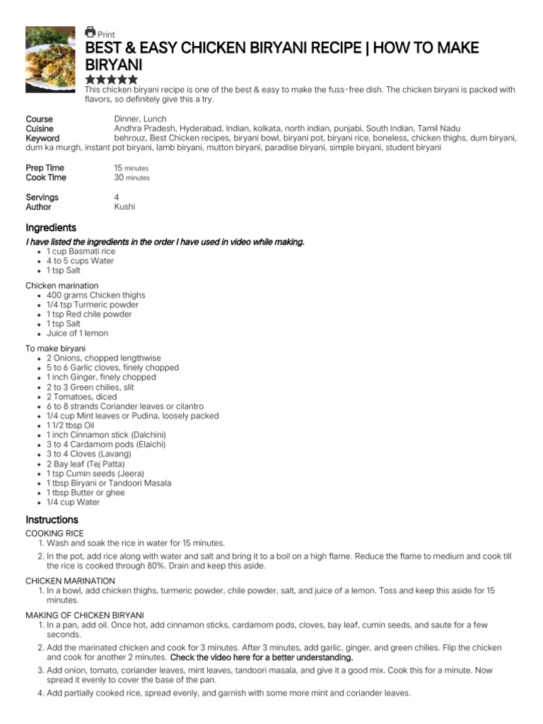 Easy Chicken Biryani Recipe Guide | PDF | Indian Cuisine | Cuisine