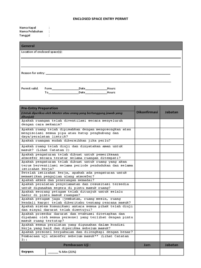 Enclosed Space Entry Permit Isgoot | PDF