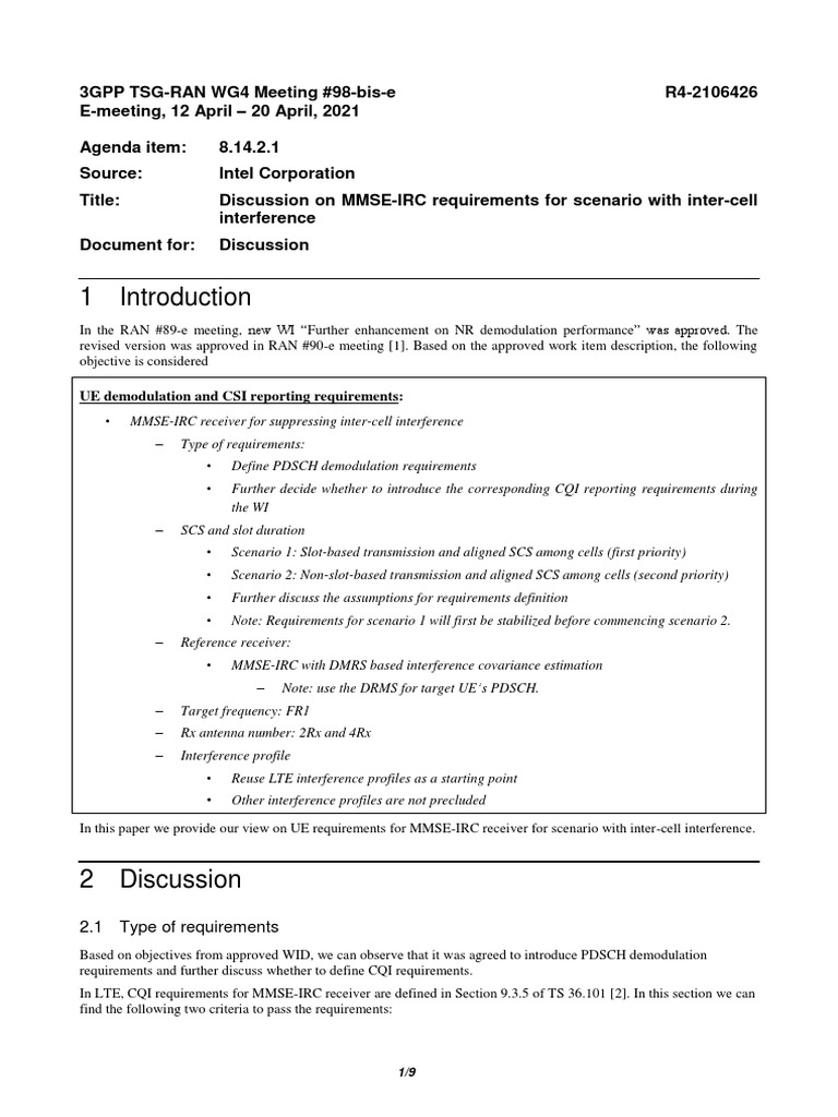 MMSE-IRC Requirements for Inter-Cell Interference | PDF | Modulation ...